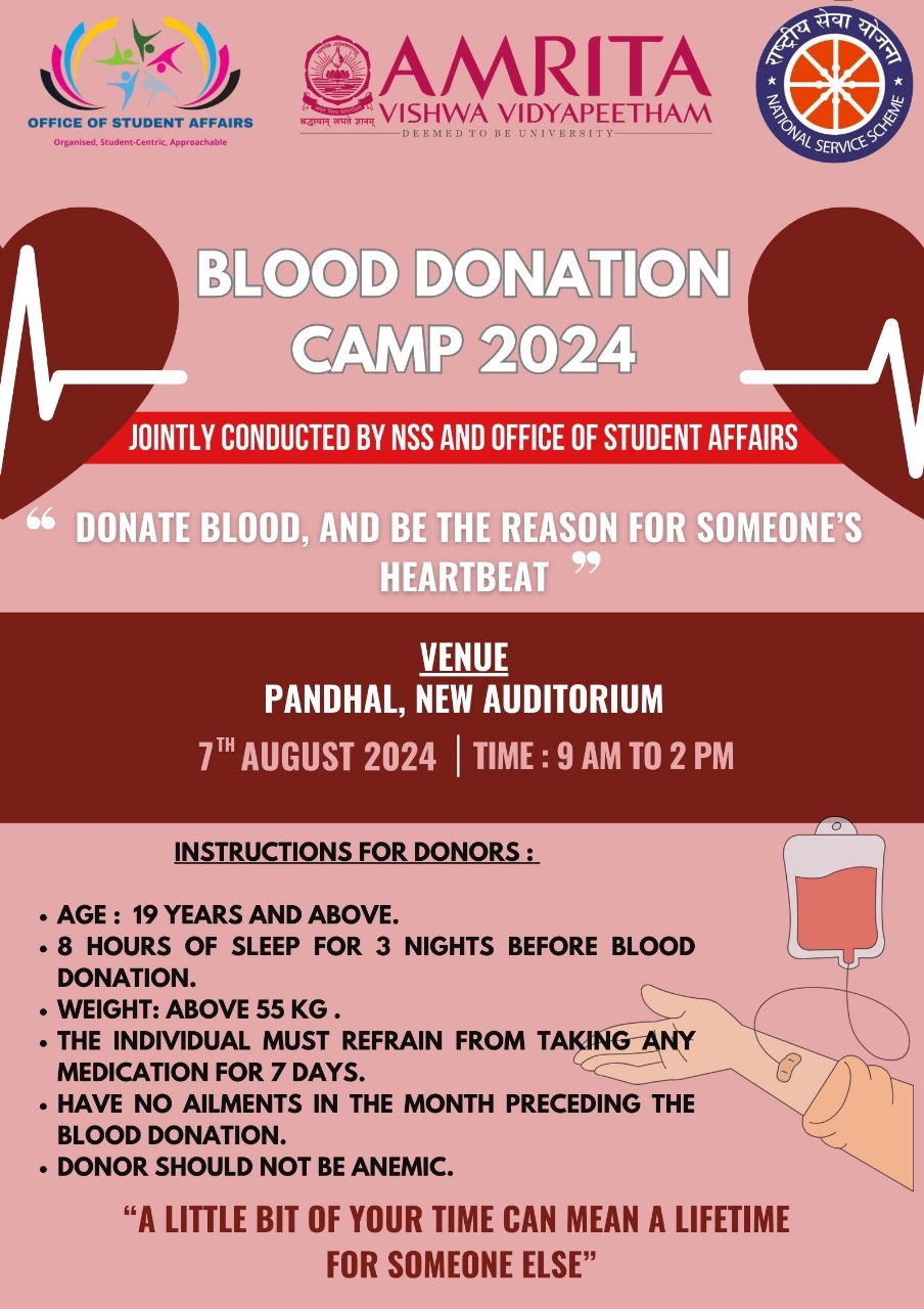 Blood donation camp 2024 | Intranet Amrita Vishwa Vidyapeetham - Coimbatore Campus